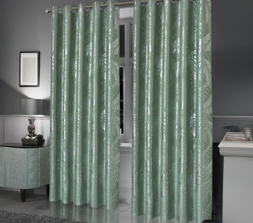 OLIVIA ROCCO Leaf Sage Green Sparkle Blackout Curtains With Thermal ...