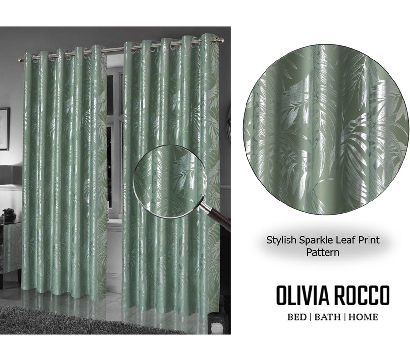 OLIVIA ROCCO Leaf Sage Green Sparkle Blackout Curtains With Thermal ...
