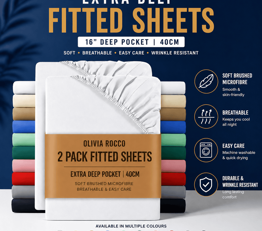 OLIVIA ROCCO 2 Pack Extra Deep Fitted Sheets 16 | Comfort & Quality