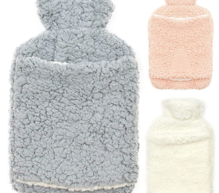 OLIVIA ROCCO Teddy Fleece Hot Water Bottle With Pocket Hand Warmer 2L ...