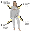 Women's Cosy Sloth Teddy Fleece Pyjama Set Plush Warm Nightwear with A ...